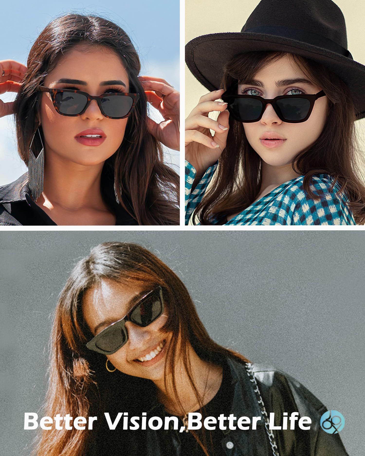 JOOX Narrow Trendy Square Cat Eye Sunglasses for Women, Small Frame with Polarized UV400 Protection Lenses