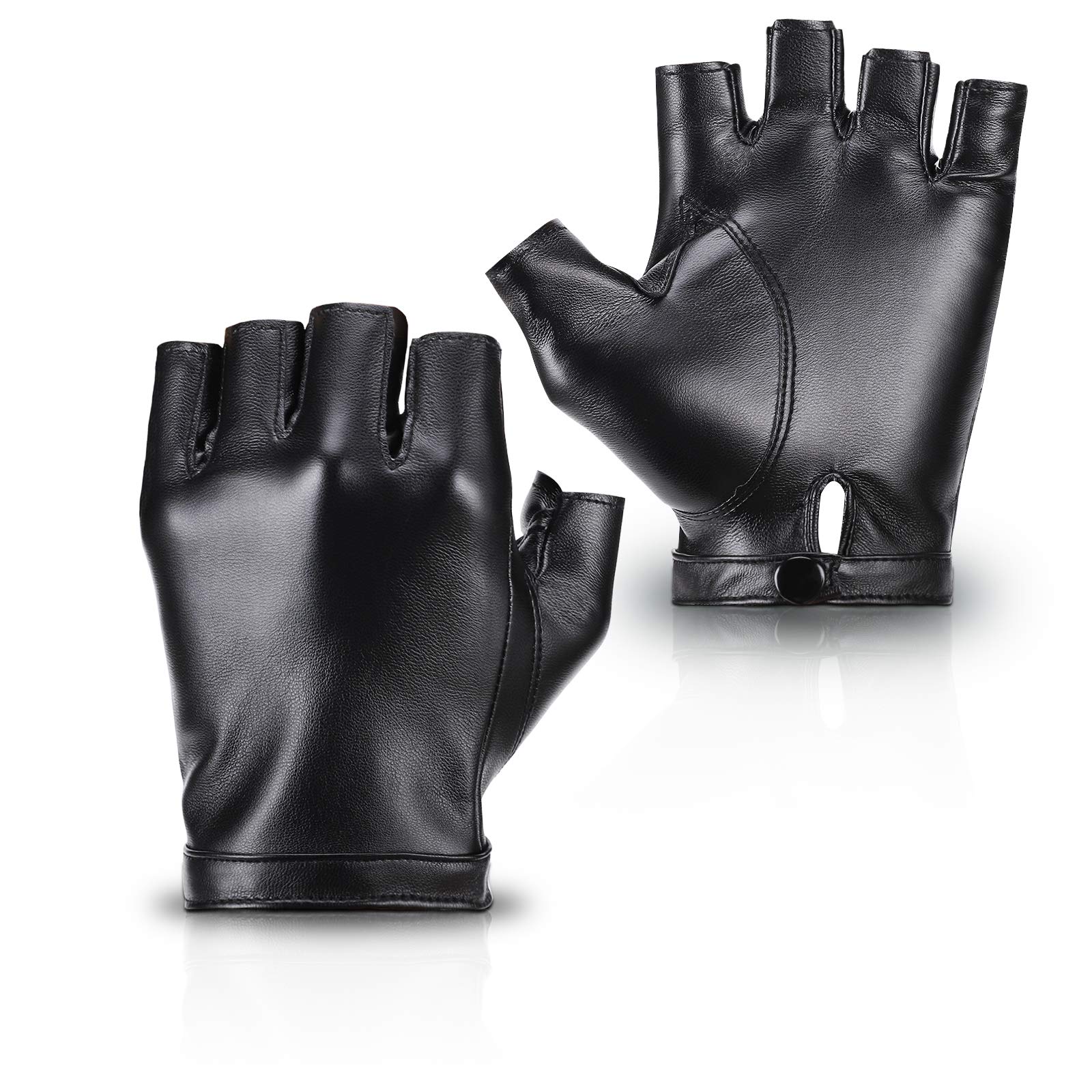 Accmor Fingerless PU Faux Leather Gloves, Driving Gloves Outdoor Sports Cosplay Costume Half Finger Glove for Women Men Teens