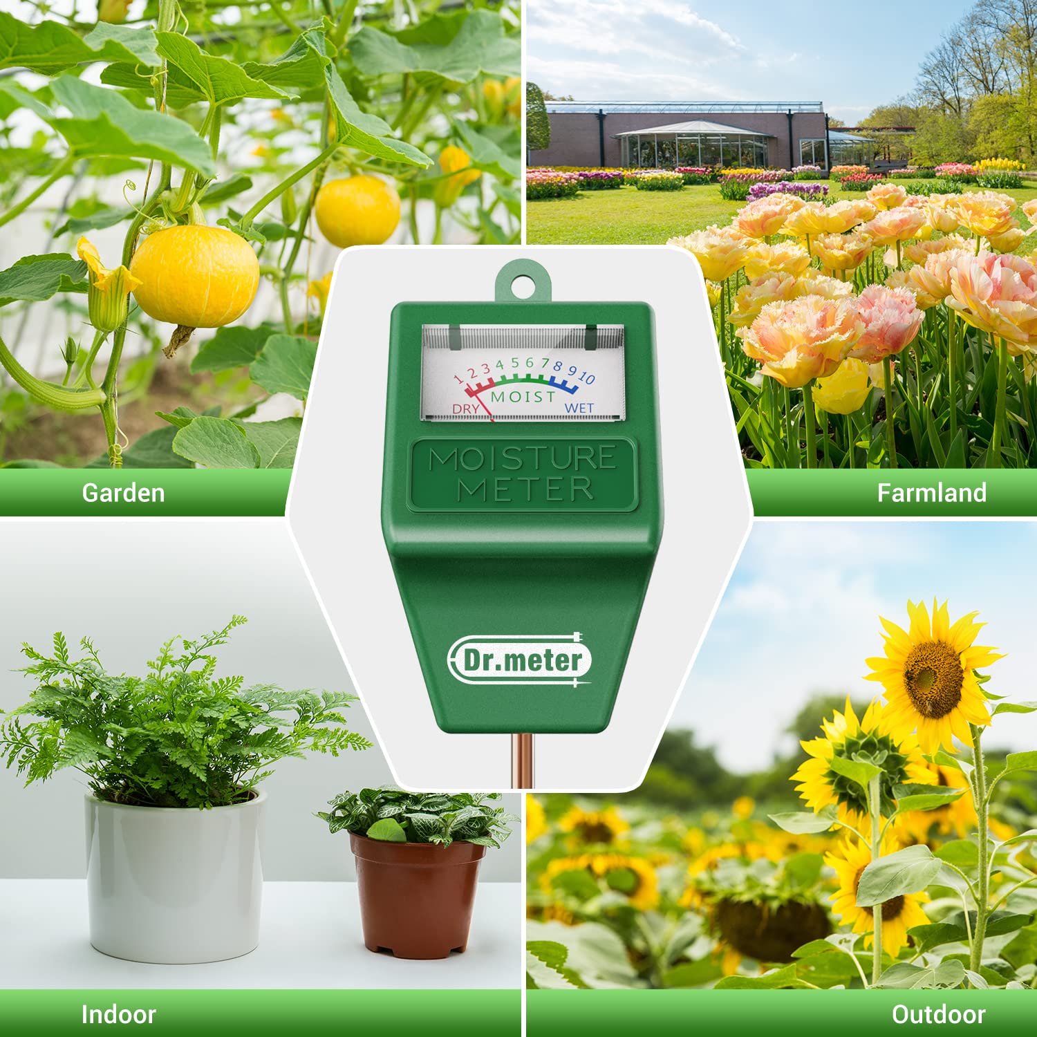 Dr.meter Soil Moisture Meter Tester for Plants, Long Probe Hygrometer Moisture Sensor for Houseplants Indoor Outdoor Garden Lawn Use - Plant Water Gauge Test Kit - No Battery Needed - Gardening Gifts