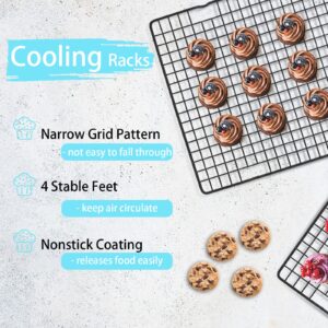 Tebery 2 Pack Black Heavy-Duty Wire Cooking Rack Baking Racks, Nonstick Baking & Cooling Grid for Roasting, Cooking, Grilling, Drying - 16" x 10"