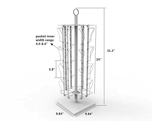 Up to 9.9" Wide 16 Adjustable Pockets Display Rack, Greeting Post Card Christmas Holiday Spinning Rack Stand. Pocket Size: 4.5-9.9" Wide X 5.8" Tall, 16 Pockets. 11602-L-DOUBLE-WHT-NPF-SL