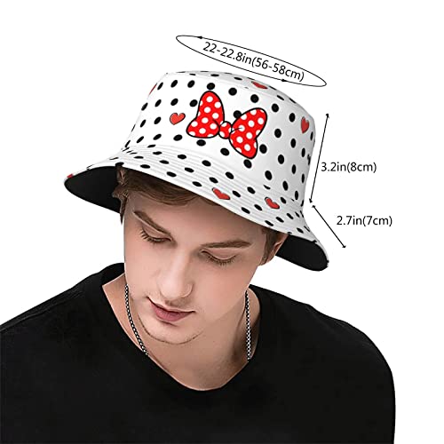 Fashion Polka Dot Bucket Hat Cute Red Bow Sunhat Packable Summer Unisex Outdoor Fisherman Hat for Women and Men