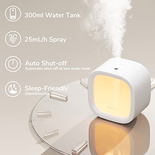 JISULIFE Personal Mini Humidifier Rechargeable, Night Light Small Humidifier Wireless 280ml, Air Humidifiers for Baby Quiet, Portable Desk Humidifier Easy Clean for Plant, Office, Travel - White