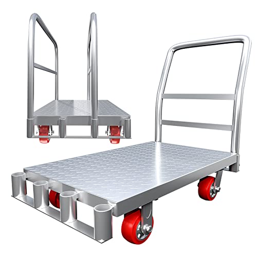 2in1 Steel Panel Truck Cart, Flatbed Cart Heavy Duty Drywall Cart Lumber Cart, Platform Trucks with 2000 lbs Capacity and 2 Swivel Casters, 37" x 24" Push Cart with 1Front and 2 Side Handrails