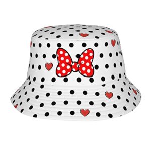 fashion polka dot bucket hat cute red bow sunhat packable summer unisex outdoor fisherman hat for women and men