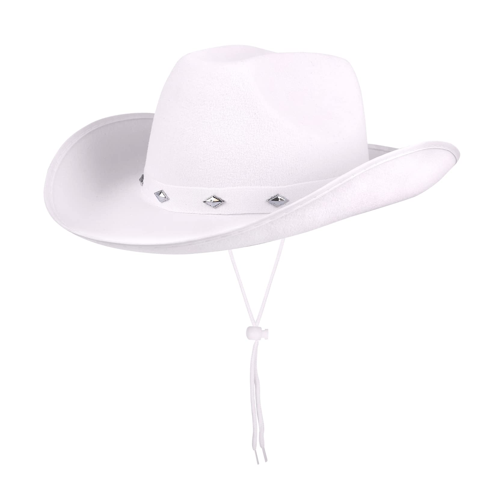 JUSTOTRY White Cowgirl Hat for Women Felt Wide Brime Cowboy Hats for Girl Dress up Disco Party