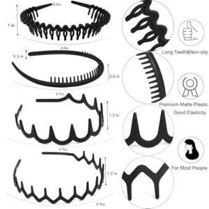 ULTIMUTE 8 PCS Fashion No Slip Effortless Plastic Headbands with Teeth Comb Black Skinny Hair Bands for Women Men Teen Girls, Matte Black