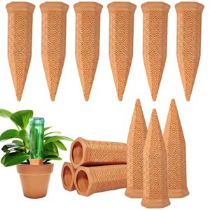 plant watering spikes 12 pack,terracotta plant watering spikes wine bottle automatic plant waterer for watering indoor and outdoor plants while on vacation - plant perfect self-watering device