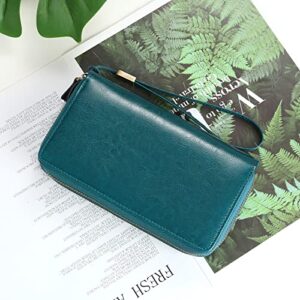 SENDEFN Leather Women Wallet RFID Blocking Zipper Around Phone Holder Clutch Wristlet Large Capacity