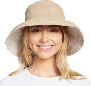 solbari holiday sun hat - upf50+ reversible, foldable & packable uv sun protection hat with full coverage brim and adjustable drawcord, natural/beige under brim, small-medium