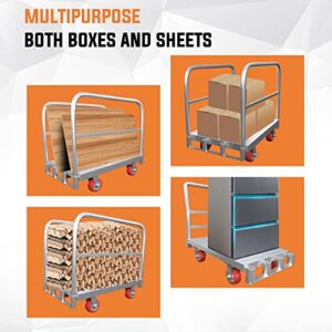 2in1 Steel Panel Truck Cart, Flatbed Cart Heavy Duty Drywall Cart Lumber Cart, Platform Trucks with 2000 lbs Capacity and 2 Swivel Casters, 37" x 24" Push Cart with 1Front and 2 Side Handrails