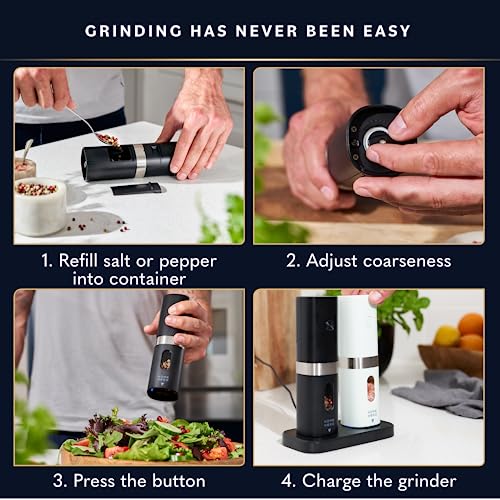 Electric Salt and Pepper Grinder Set - Automatic Salt and Pepper Grinder Set Rechargeable - Light Up Electronic Salt and Pepper Shakers with LED Light, Electric Pepper Grinder & Salt Grinder, Set of 2