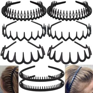 ultimute 8 pcs fashion no slip effortless plastic headbands with teeth comb black skinny hair bands for women men teen girls, matte black