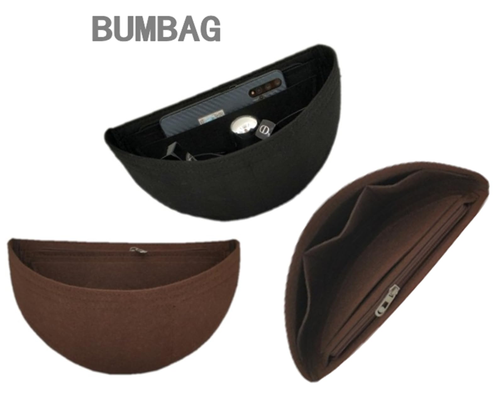 Purse Organizer Insert for Waistpack Inner Sleeve BUMBAG Lining Bag Storage Bag2047Dark brown