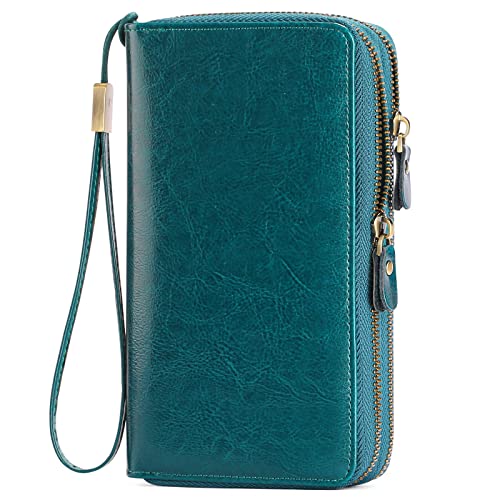 SENDEFN Leather Women Wallet RFID Blocking Zipper Around Phone Holder Clutch Wristlet Large Capacity