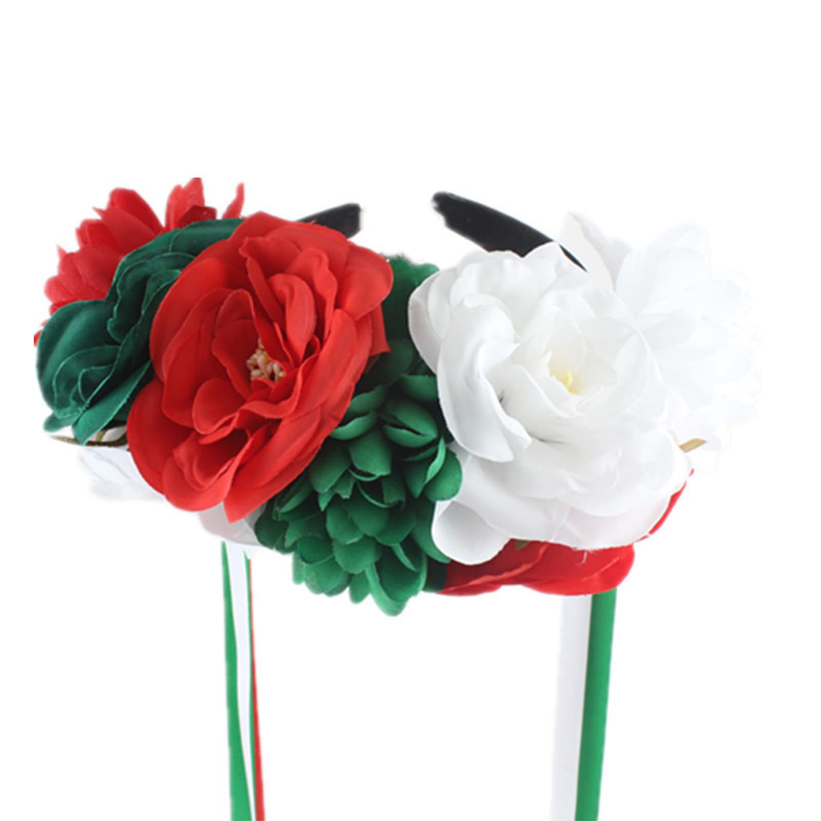 aoozleny Mexican Flower Crowns Headband, Headpiece for Halloween Festival Party (Red-White-Green)