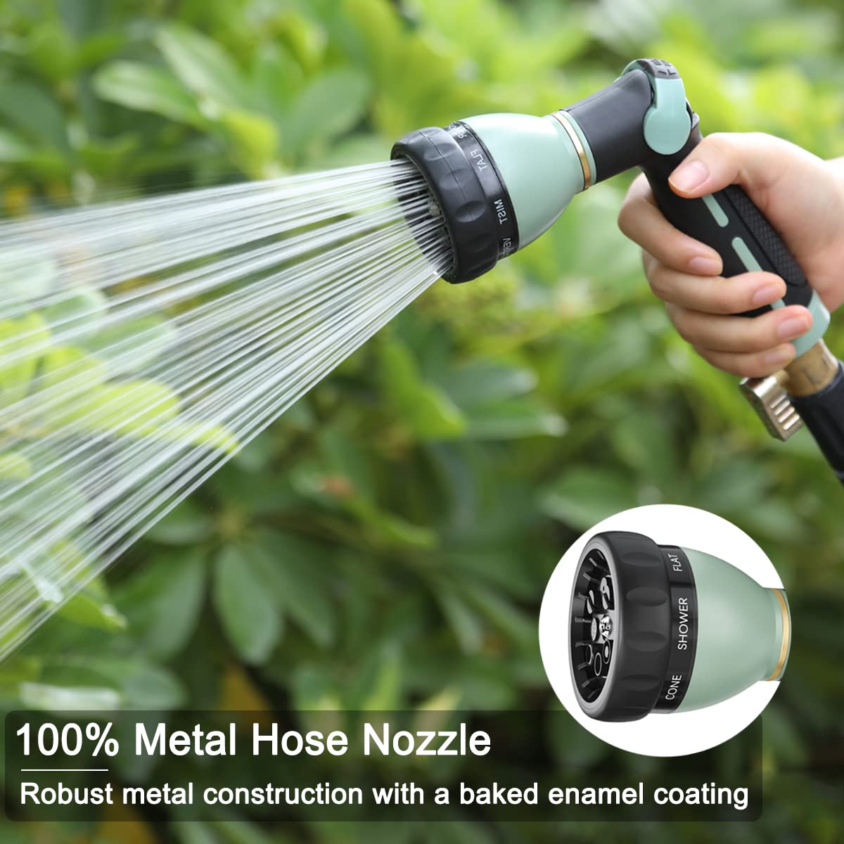 FANHAO Garden Hose Nozzle Heavy Duty, 100% Metal Water Hose Nozzle Sprayer with 8 Spray Patterns, High Pressure Sprayer Nozzle with Thumb Control, On Off Valve for Garden Watering, Car & Pet Washing