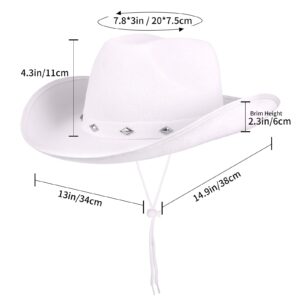 JUSTOTRY White Cowgirl Hat for Women Felt Wide Brime Cowboy Hats for Girl Dress up Disco Party