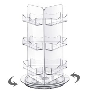 spiareal spinning clear business card holder holds 3.5" x 2" appointment cards rotating display stand acrylic stand 3 tier brochure display holder for office supply home desk(5.9 x 9.8 inch)