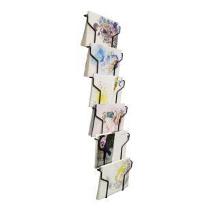 fixturedisplays® wall mount greeting card post card display wire rack black horizontal landscape 7x5" cards pocket 7.8" wide 6 pockets 11715-nf