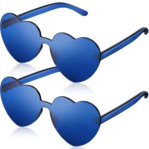 maxdot 2 pieces heart shape rimless sunglasses transparent candy color frameless glasses love eyewear (dark blue)