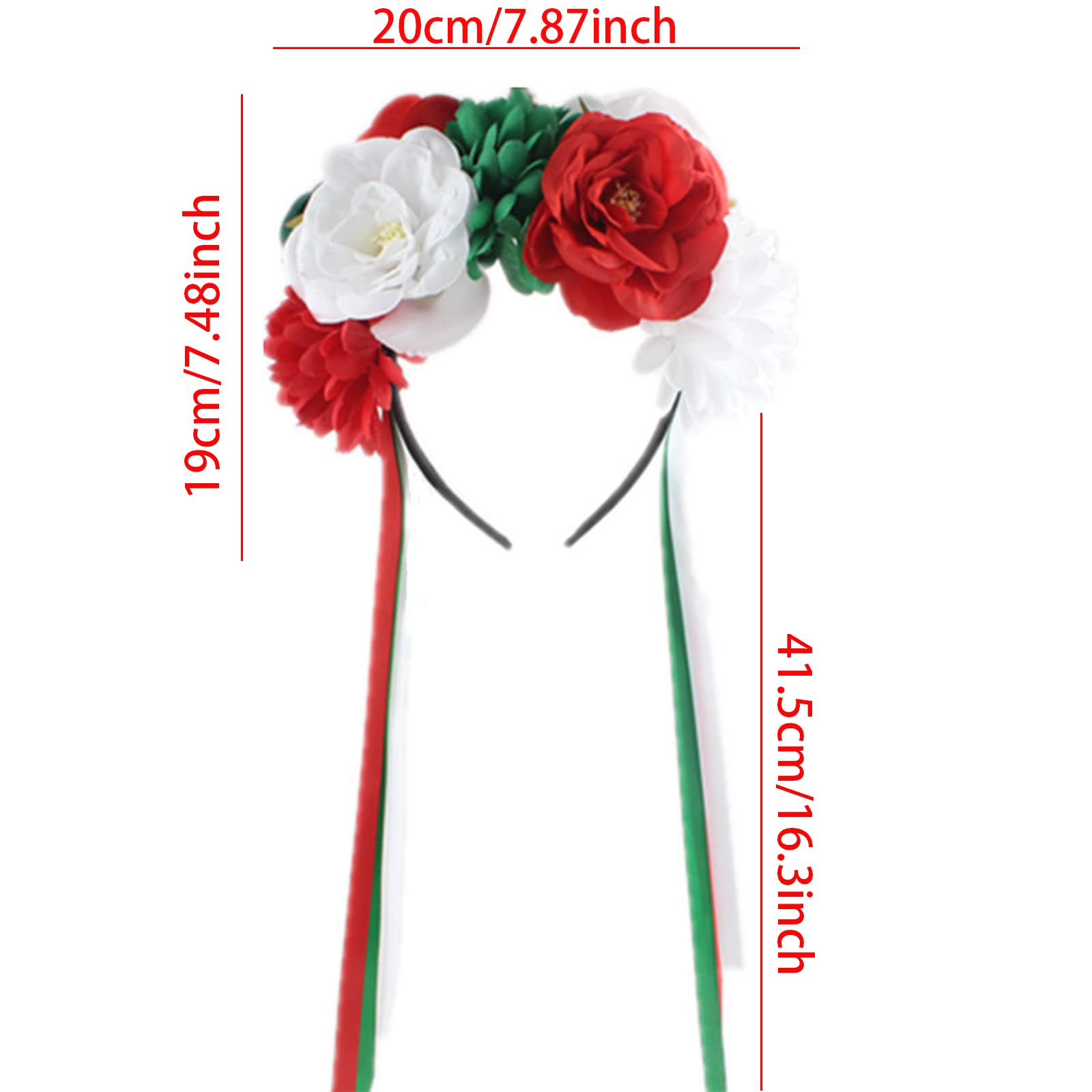 aoozleny Mexican Flower Crowns Headband, Headpiece for Halloween Festival Party (Red-White-Green)