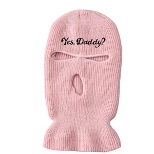 3 hole ski mask yes daddy full face balaclava winter warmer outdoor sports thermal for men women pink