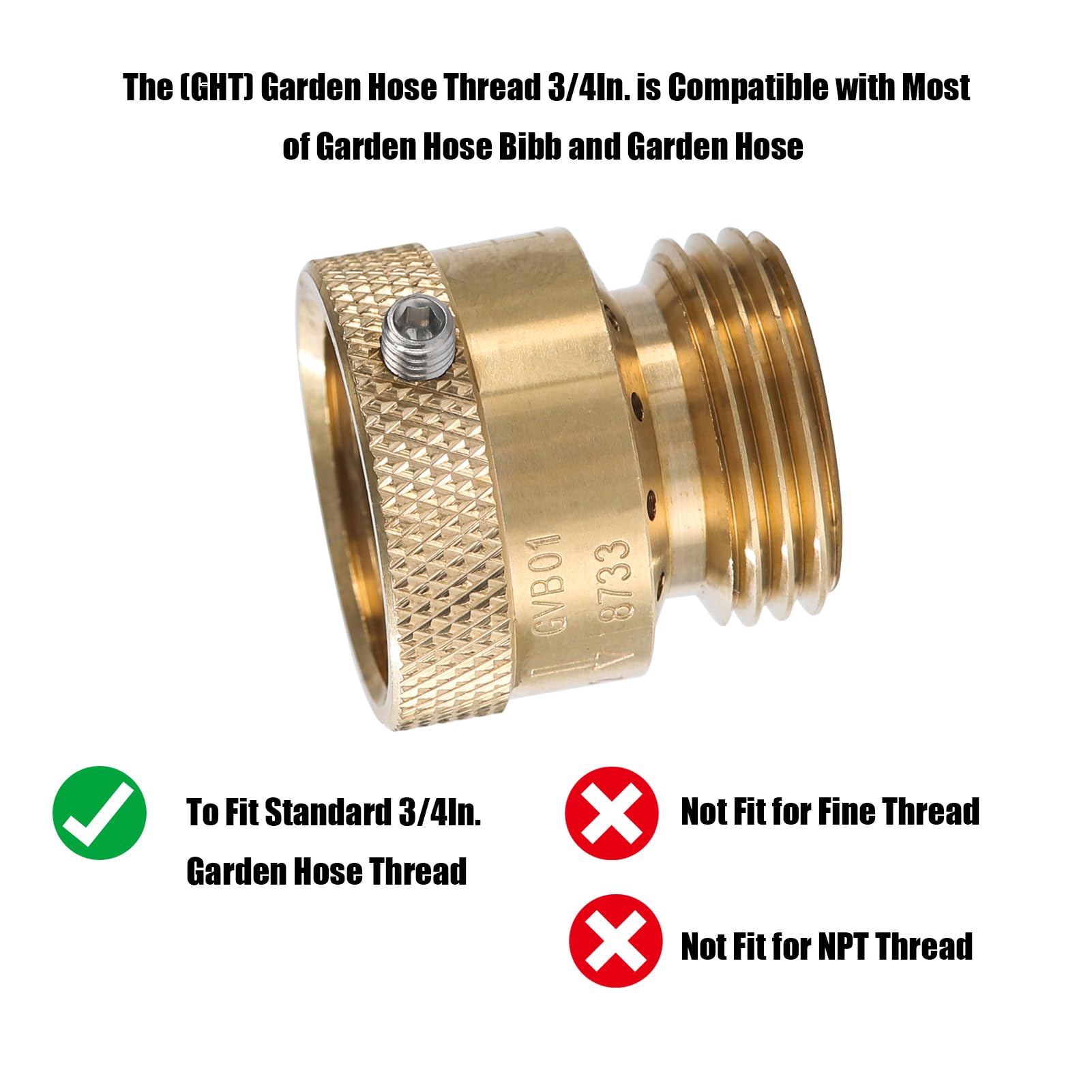 3 Pack SUNROAD Lead-Free Brass 3/4" Inch MHT Hose Bibb Connector Backflow Preventer Vacuum Breaker,Check Valve For Garden Spigot RV Hose Connection,Anti-Siphon Fitting with extra set screws