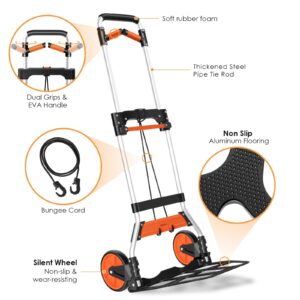 Teprovo Dolly Cart, 309 lb Aluminum Folding Hand Truck with Swivel Handle, Heavy Duty Utility Dolly Foldable Trolley with Elastic Cord, 7 Inch Wheels for Moving, Warehousing, Shopping and More