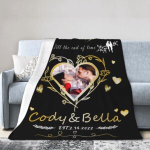 WISH TREE Custom Anniversary Blanket Gifts with Name Pictures, Valentine Gifts for 1th 5th 10th 15th Anniversary, Custom Blanket for Couple, Wedding Anniversary Romantic Gifts for Wife Husband Couple