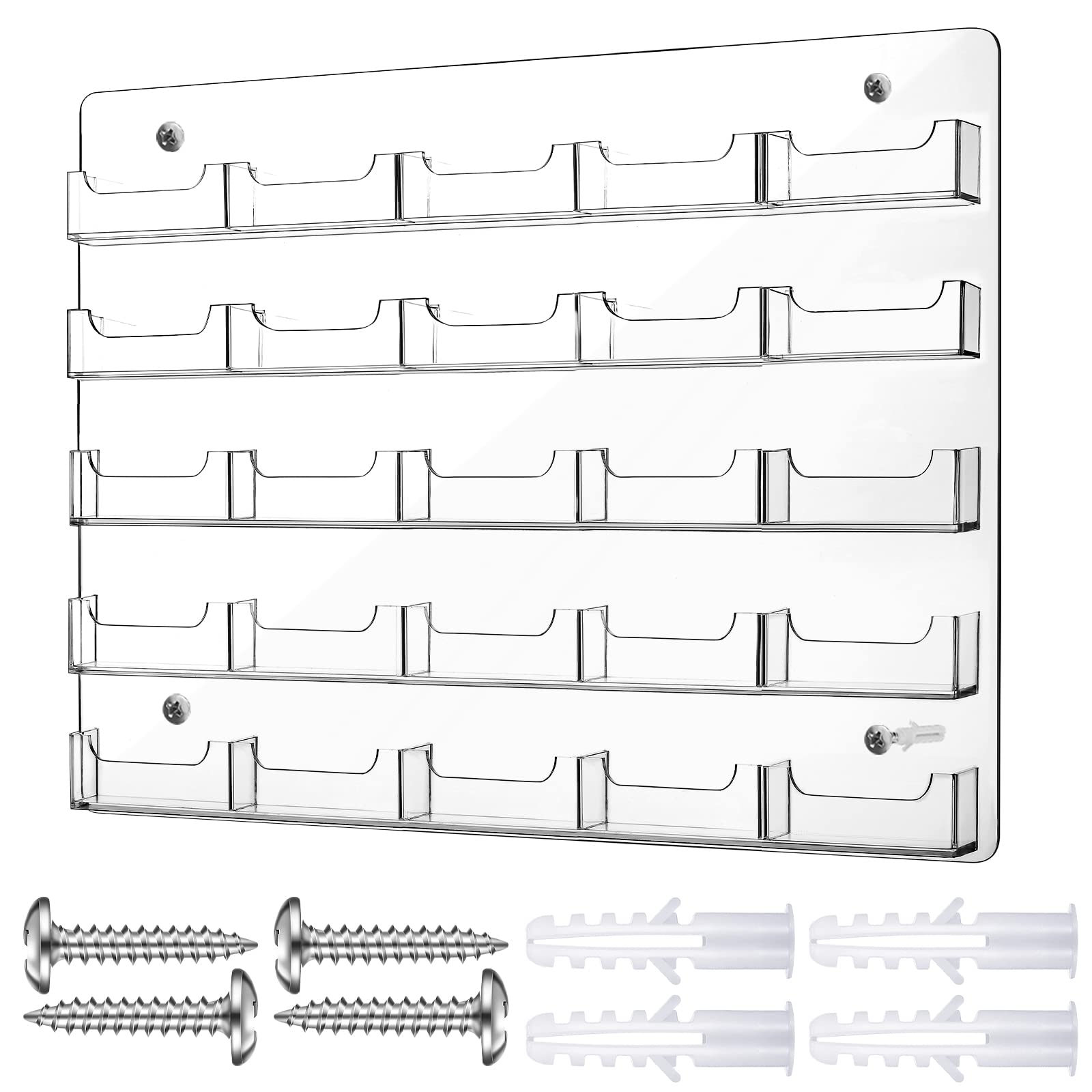 Lincia Acrylic Business Card Holder Wall Mount Clear Sticker Display Rack Multiple Card Holders Clear Acrylic Card Organizing Sticker Display Stand Pre Drilled Acrylic Display (25 Pocket)