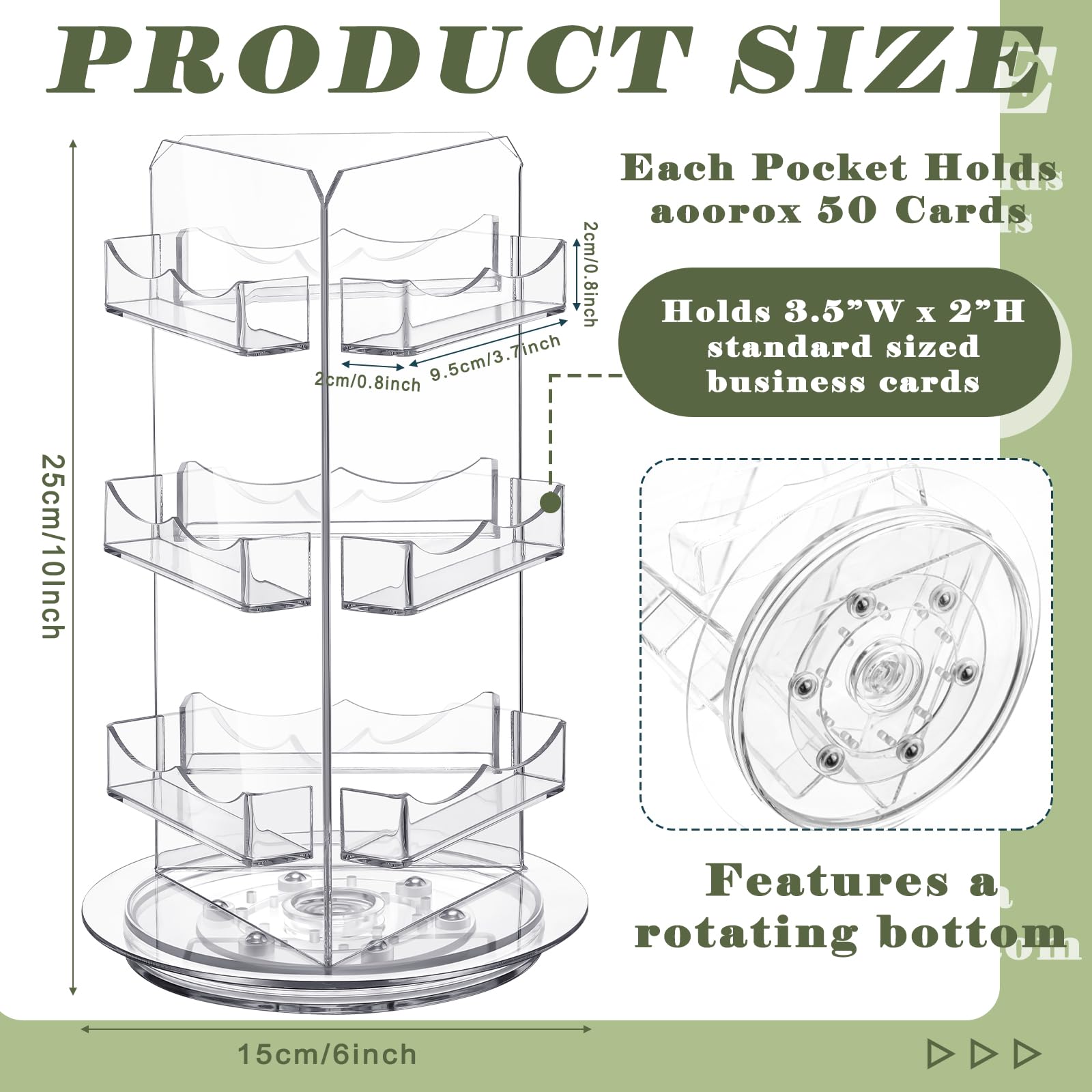 Spiareal Spinning Clear Business Card Holder Holds 3.5" x 2" Appointment Cards Rotating Display Stand Acrylic Stand 3 Tier Brochure Display Holder for Office Supply Home Desk(5.9 x 9.8 Inch)