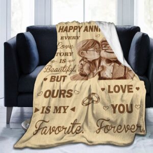 Anniversary Blanket Gifts for Him Her, Wedding Anniversary Romantic Gifts for Wife Husband, Best Happy Anniversary Marriage Gift for Couple Men Women, Soft Flannel Throw Blanket 60" x 50"