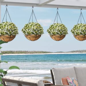 Karlliu 4 Pack 12 Inch Hanging Planters for Outdoor Plants Metal Watering Flower Baskets with Coco Liner for Hanging Pot Round Plant Holders Planter for Outside Garden Decoration