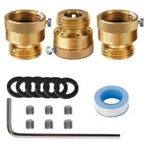 3 pack sunroad lead-free brass 3/4" inch mht hose bibb connector backflow preventer vacuum breaker,check valve for garden spigot rv hose connection,anti-siphon fitting with extra set screws