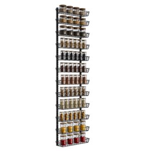 swommoly adjustable wall mount spice rack organizer, 12-tier dual-use (multi-use) hanging spice shelf storage for kitchen pantry cabinet door, seasoning holder organizer, black