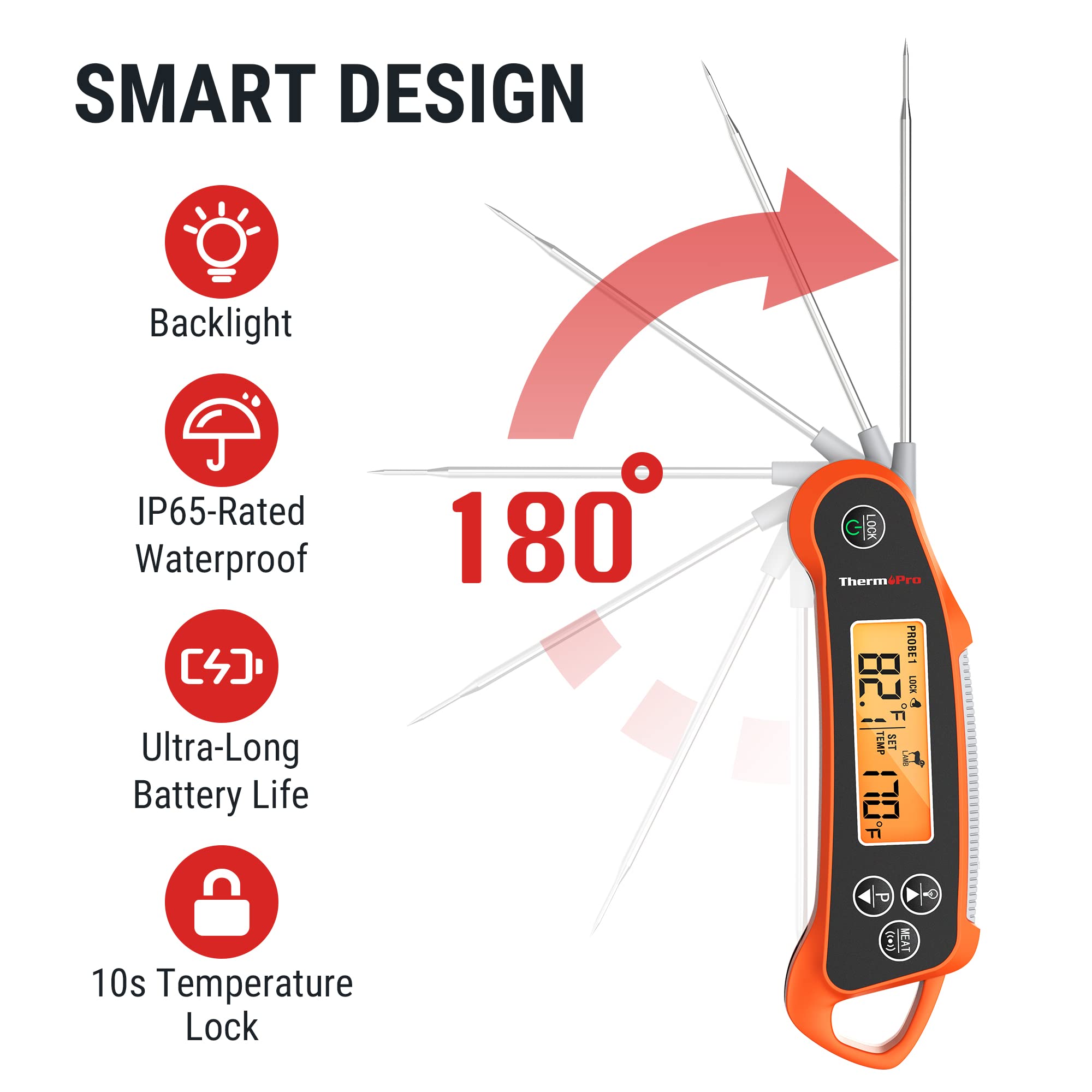 ThermoPro TP710 Instant Read Meat Thermometer Digital for Cooking, 2-in-1 Waterproof Kitchen Food Thermometer with Dual Probes and Dual Temperature Display for Oven, Grilling, Smoker & BBQ