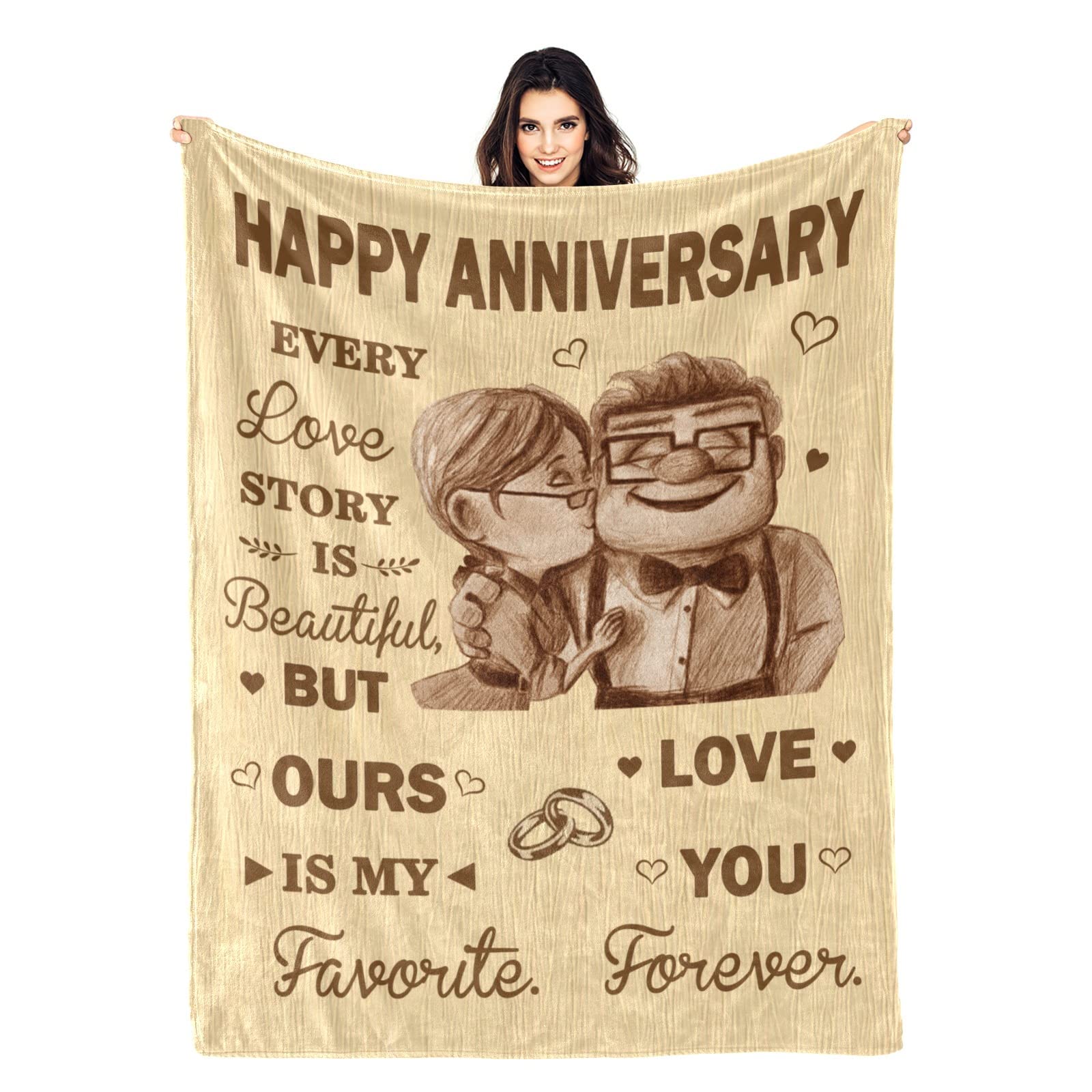 Anniversary Blanket Gifts for Him Her, Wedding Anniversary Romantic Gifts for Wife Husband, Best Happy Anniversary Marriage Gift for Couple Men Women, Soft Flannel Throw Blanket 60" x 50"