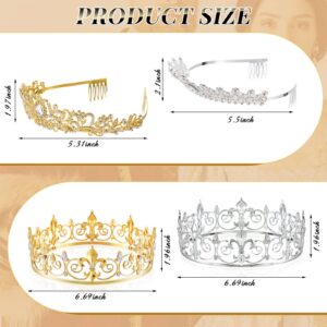 Juexica 6 Pieces Prom King Crown Metal Baroque King and Queen Prince Princess Crystal Headband Tiara Crown Wedding Bridal Accessories for Women Men(Gold, Silver, Elegant Style)