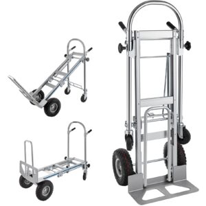 topdeep 3in1 aluminum hand truck,convertible hand truck dolly large size 1000 lb capacity, utility cart converts from hand truck to platform cart with 10" hi tech rubber wheels