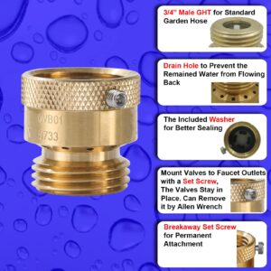 3 Pack SUNROAD Lead-Free Brass 3/4" Inch MHT Hose Bibb Connector Backflow Preventer Vacuum Breaker,Check Valve For Garden Spigot RV Hose Connection,Anti-Siphon Fitting with extra set screws