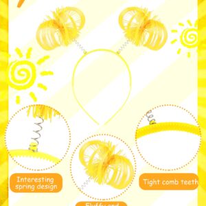 12 Pcs Tinsel Wrapped Ponytails Headband with Heart Shape Sunglasses Costume Party Faux Feather Headwear Bopper for Festival(Yellow)