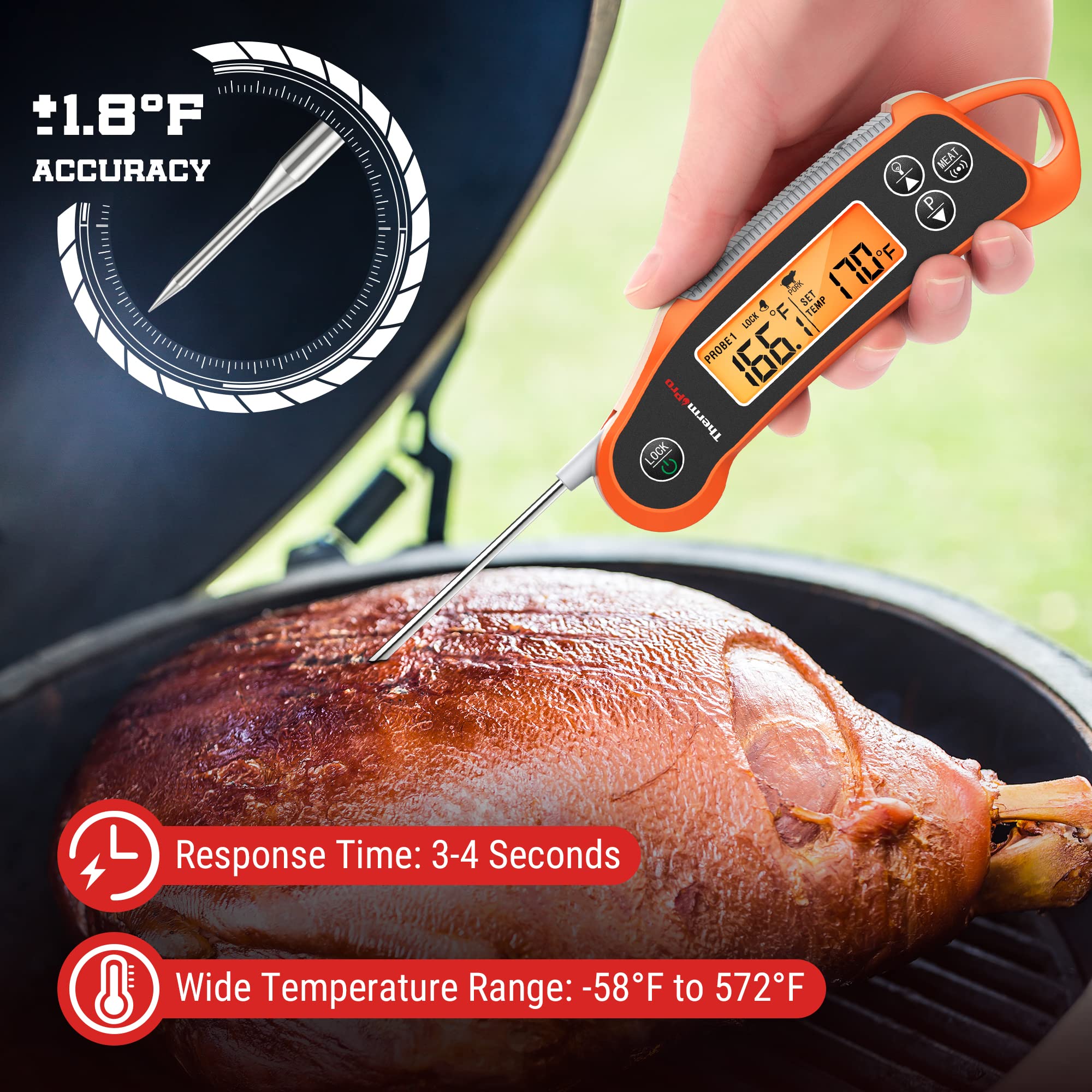 ThermoPro TP710 Instant Read Meat Thermometer Digital for Cooking, 2-in-1 Waterproof Kitchen Food Thermometer with Dual Probes and Dual Temperature Display for Oven, Grilling, Smoker & BBQ