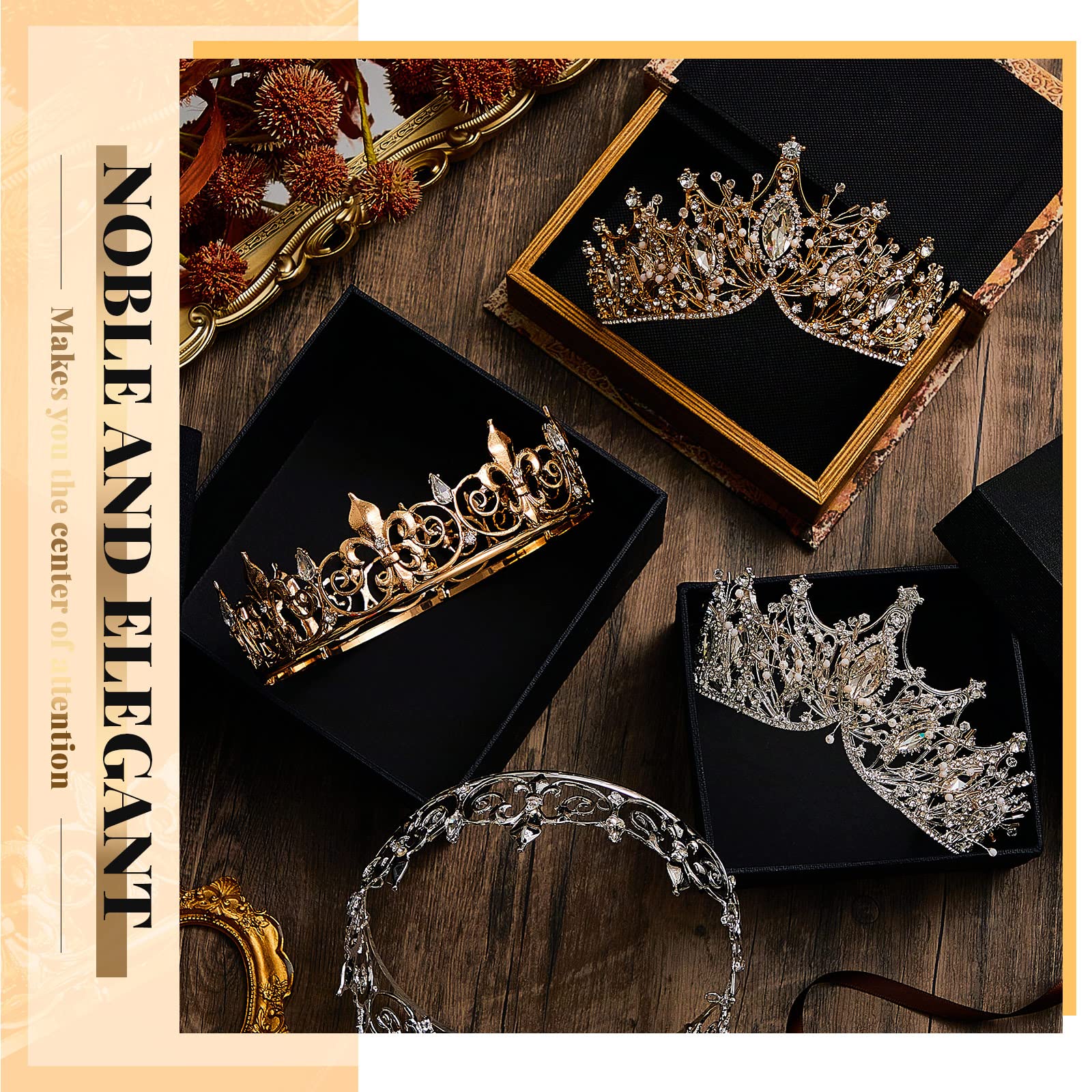 Henoyso 4 Pcs Prom King and Queen Crowns for Men Women King Queen Tiara Crystal Headband Homecoming Costume Party Favor(Gold, Silver, Exquisite)