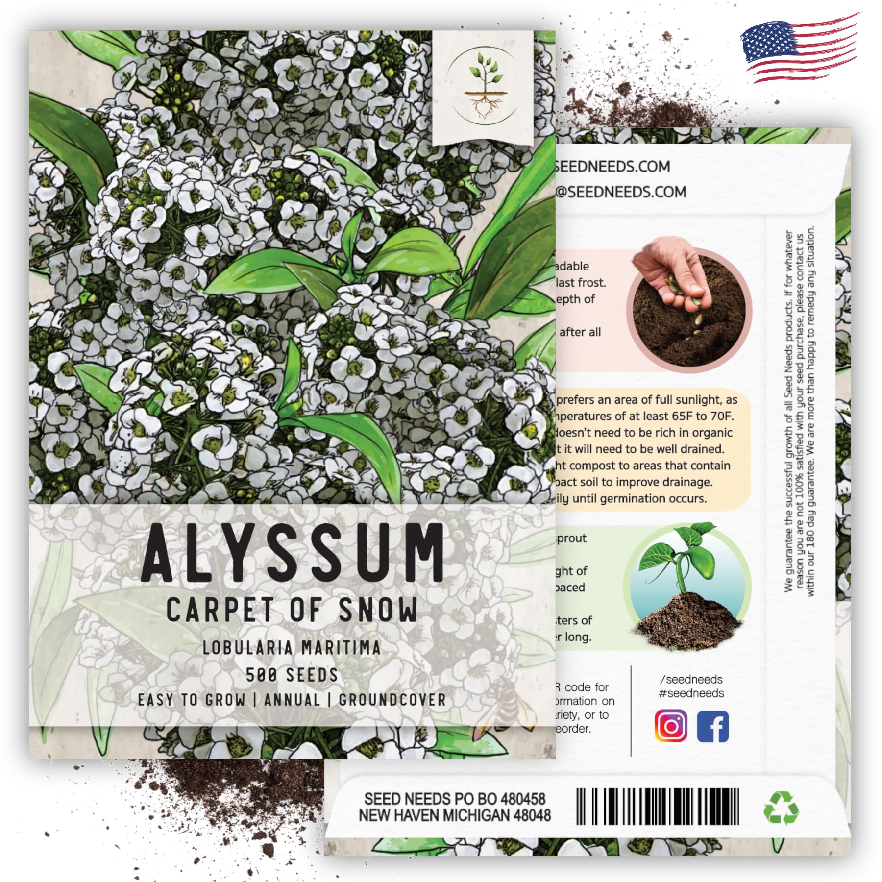 Seed Needs, Heirloom Alyssum Flower Seed Packet Collection Variety Pack (Includes 3 Packs) Basket of Gold, Royal Carpet & Carpet of Snow