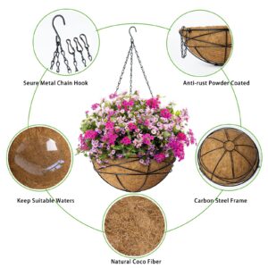 Karlliu 4 Pack 12 Inch Hanging Planters for Outdoor Plants Metal Watering Flower Baskets with Coco Liner for Hanging Pot Round Plant Holders Planter for Outside Garden Decoration