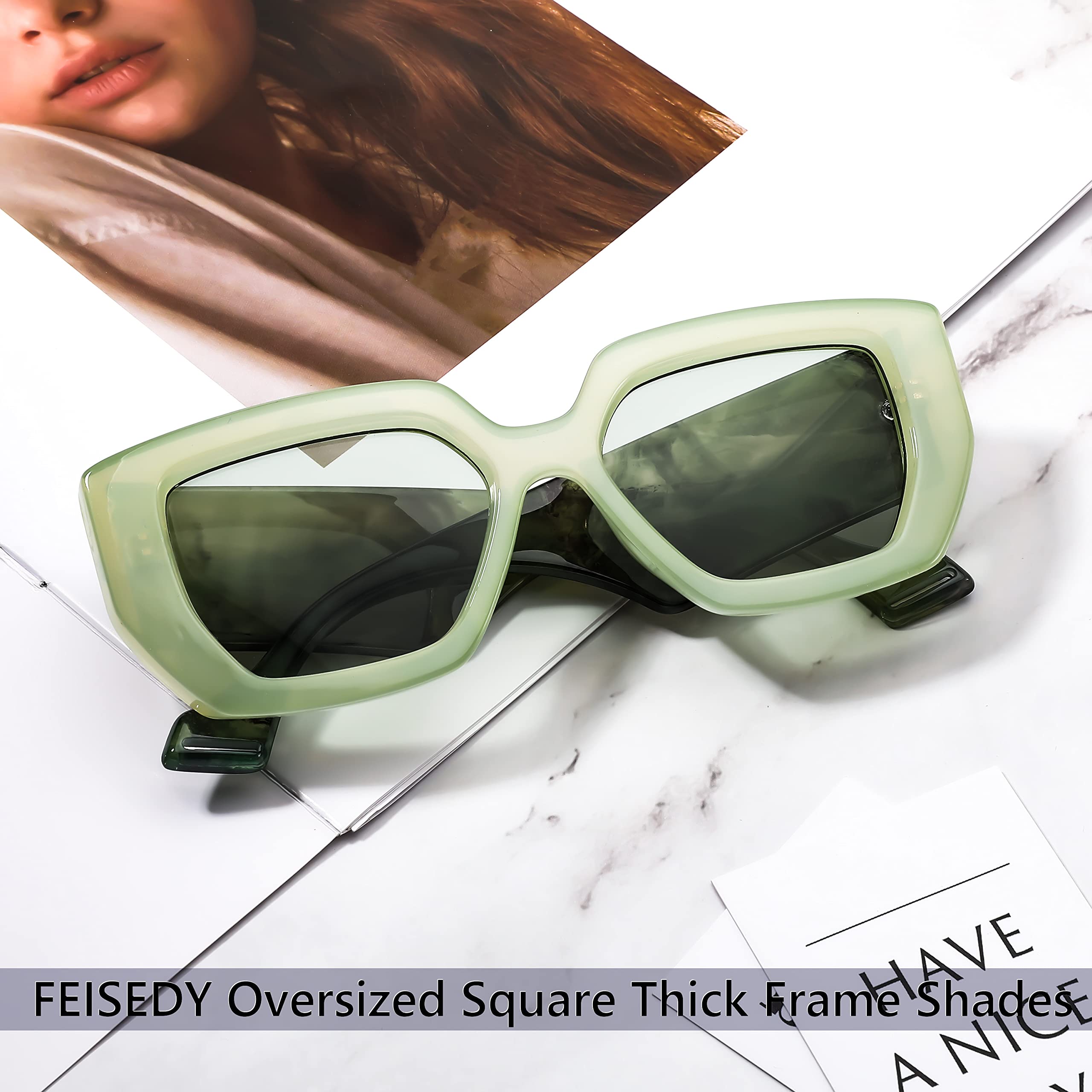 FEISEDY Oversized Square Sunglasses for Women Men Thick Frame Shades B4074