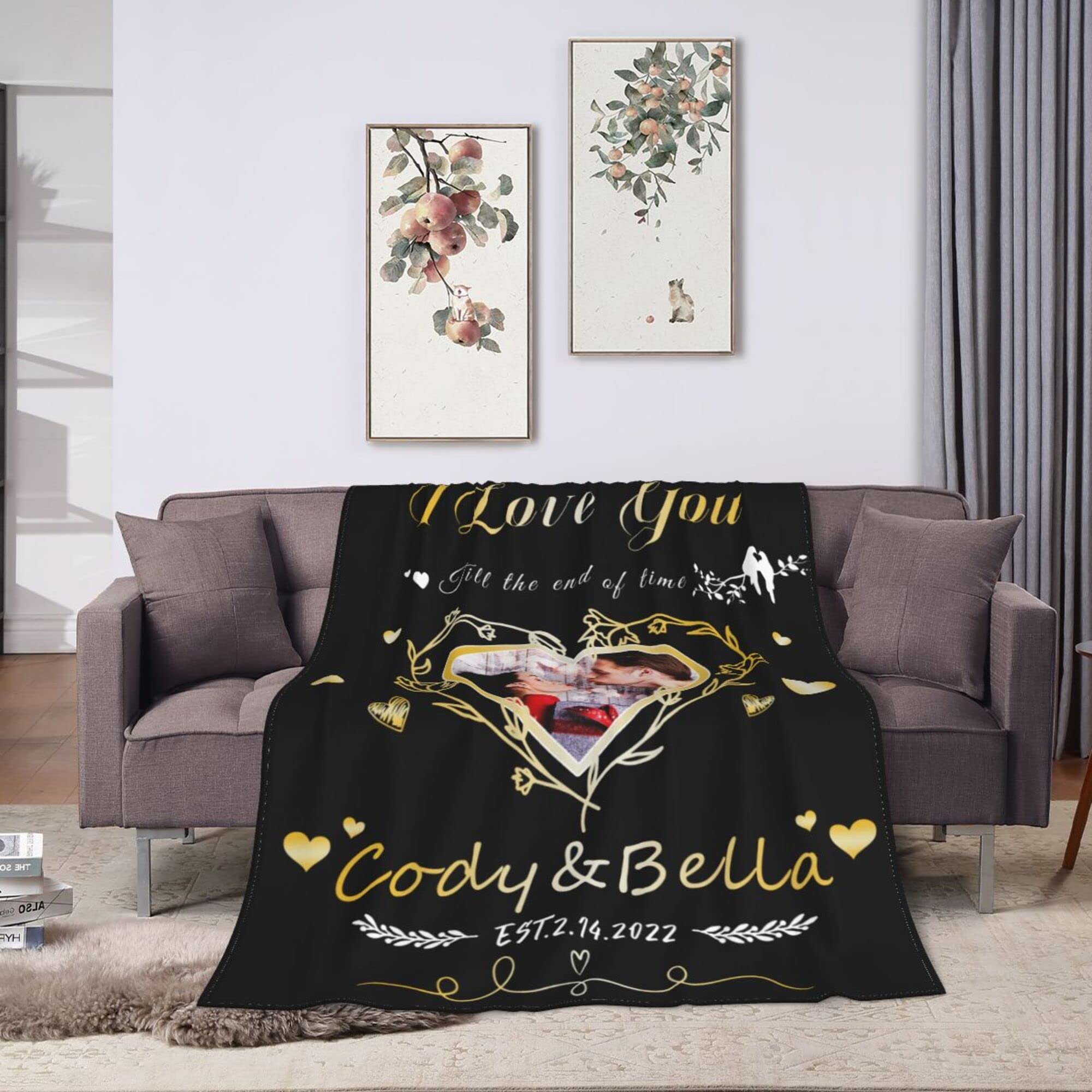 WISH TREE Custom Anniversary Blanket Gifts with Name Pictures, Valentine Gifts for 1th 5th 10th 15th Anniversary, Custom Blanket for Couple, Wedding Anniversary Romantic Gifts for Wife Husband Couple