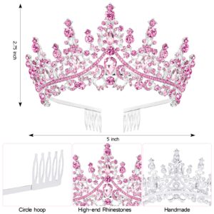 TIHEBAX Birthday Tiara and Sash for Women Girls Birthday Queen Series Graceful Birthday Crown and Sash for Party Gift Halloween Cosplay Premium Rhinestone Headbands for Princess Dress Up (pink)