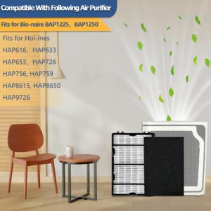 NISHCON HAPF600 HEPA Filters for Holmes HAP616, HAP633, HAP653, HAP726, HAP756, HAP759, HAP8615, HAP8650, HAP9726 Air Purifier, Replace HAPF600TCS (3 HEPA Filters& 3 Carbon Filters)